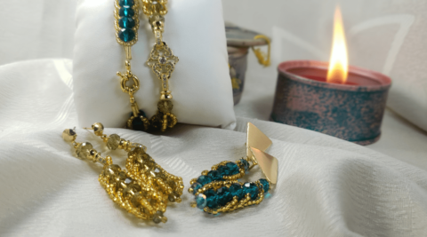 Hermosos aretes de murano con oro golfi y zircón - Niracraft
